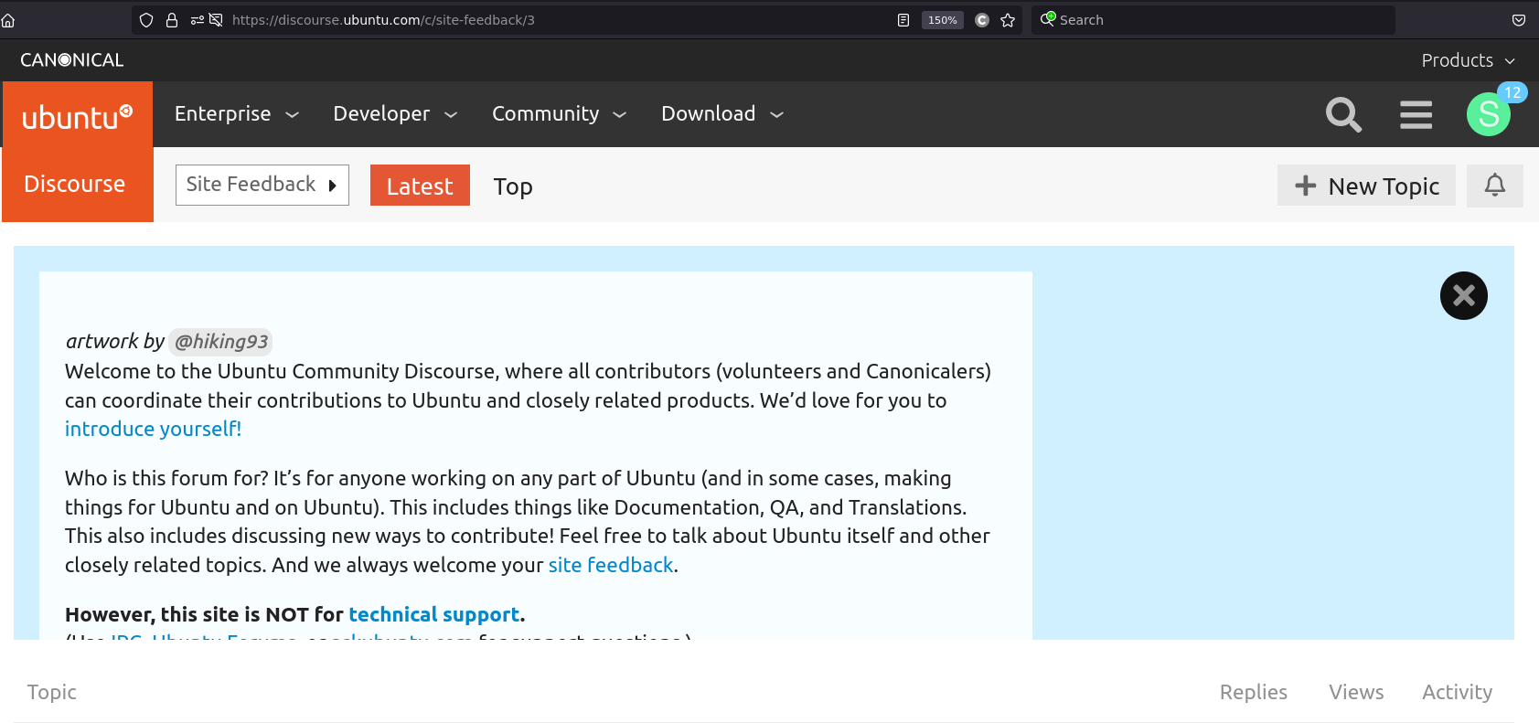 The "welcome to the ubuntu community discourse" box doesn't fit in the ...
